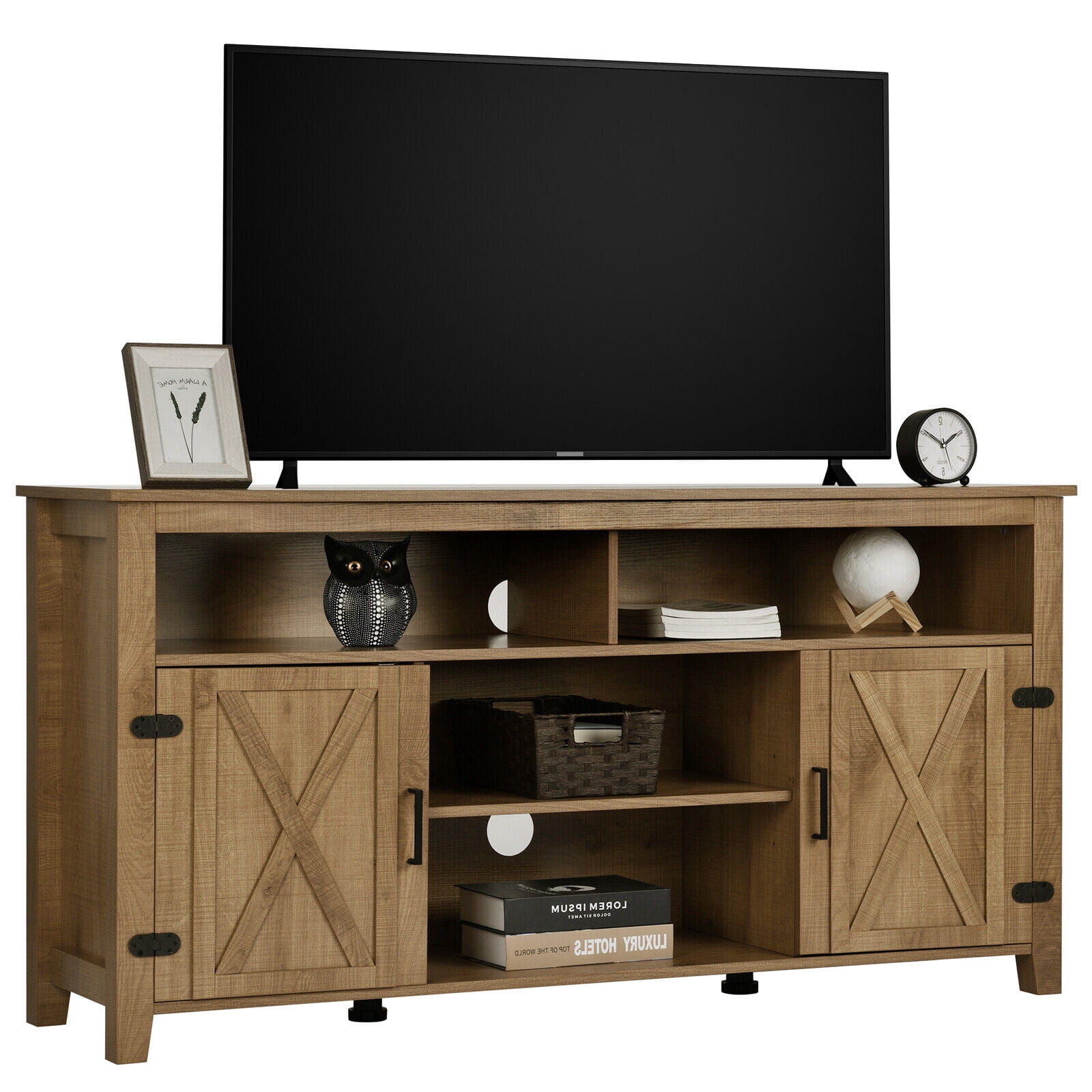 Farmhouse Barn Door TV Stand Entertainment Center Console For 65/60/55 ...