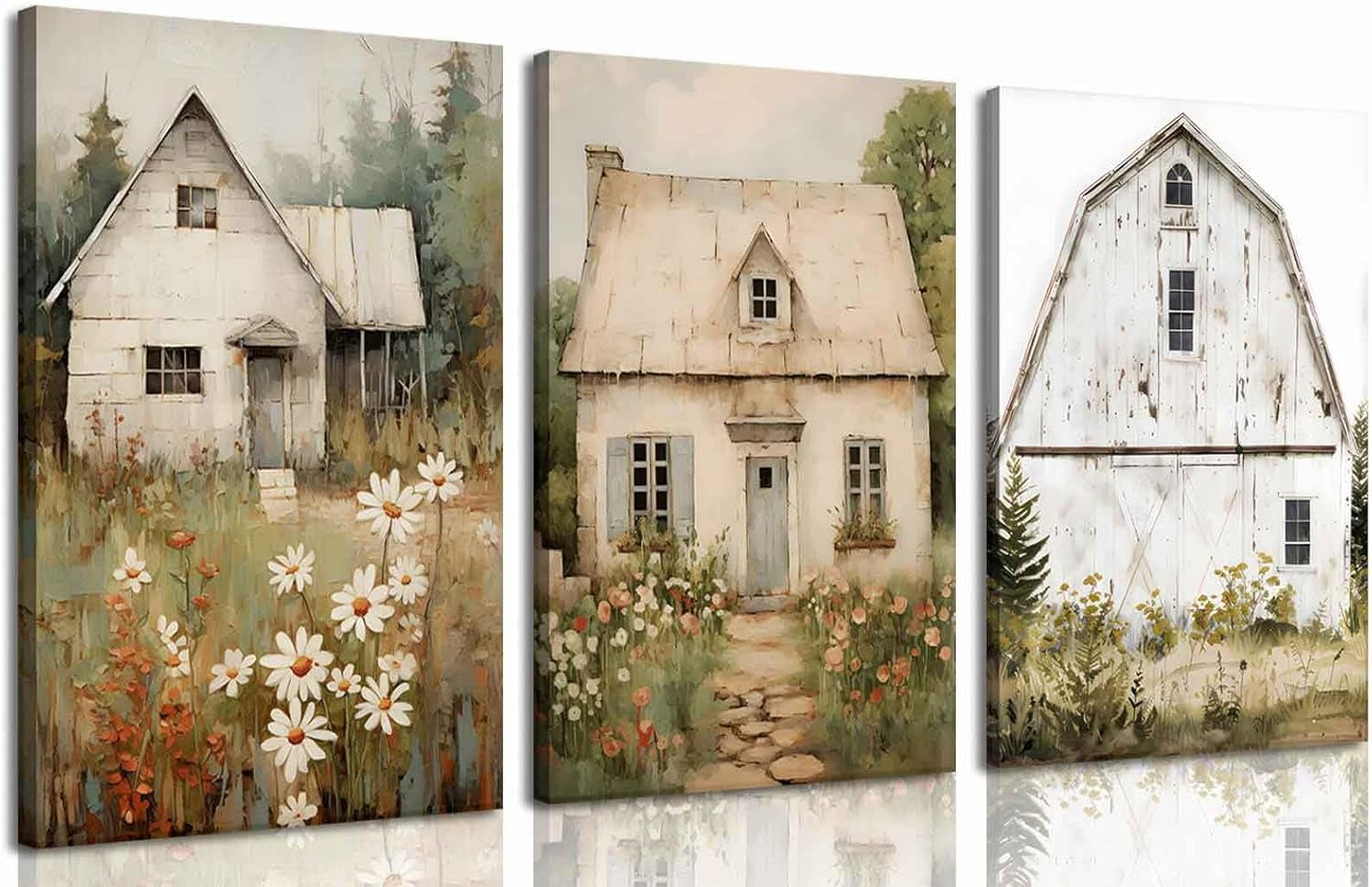 Farmhouse Barn Landscape Canvas Wall Art Modern Farmhouse Farm Beige ...