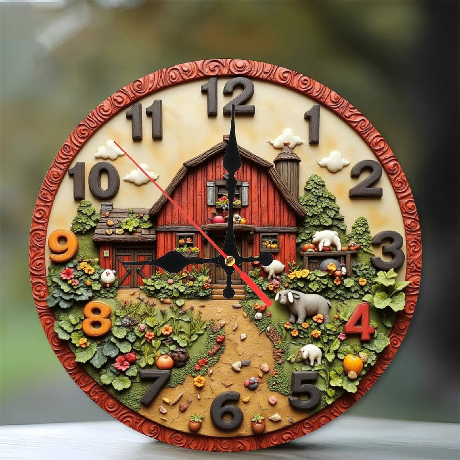 Farmhouse Barn Resin Wall Clock Autumn Harvest Decor 10-Inch Silent ...