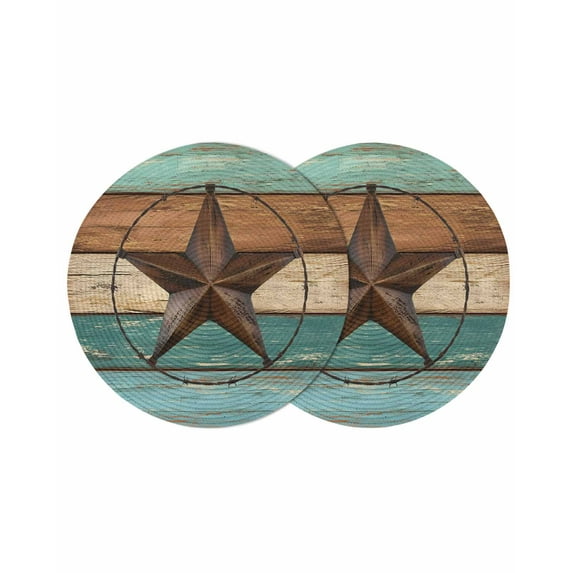 Farmhouse Barn Star Round Table Placemats set of 2, Rustic Brown Teal ...