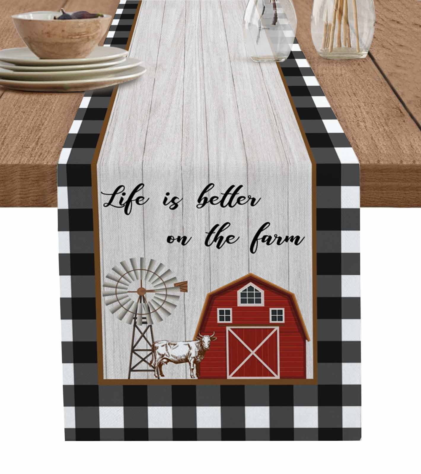 Farmhouse Barn Table Runner 36 Inches, Vintage Cabin Cow Wood Grain ...