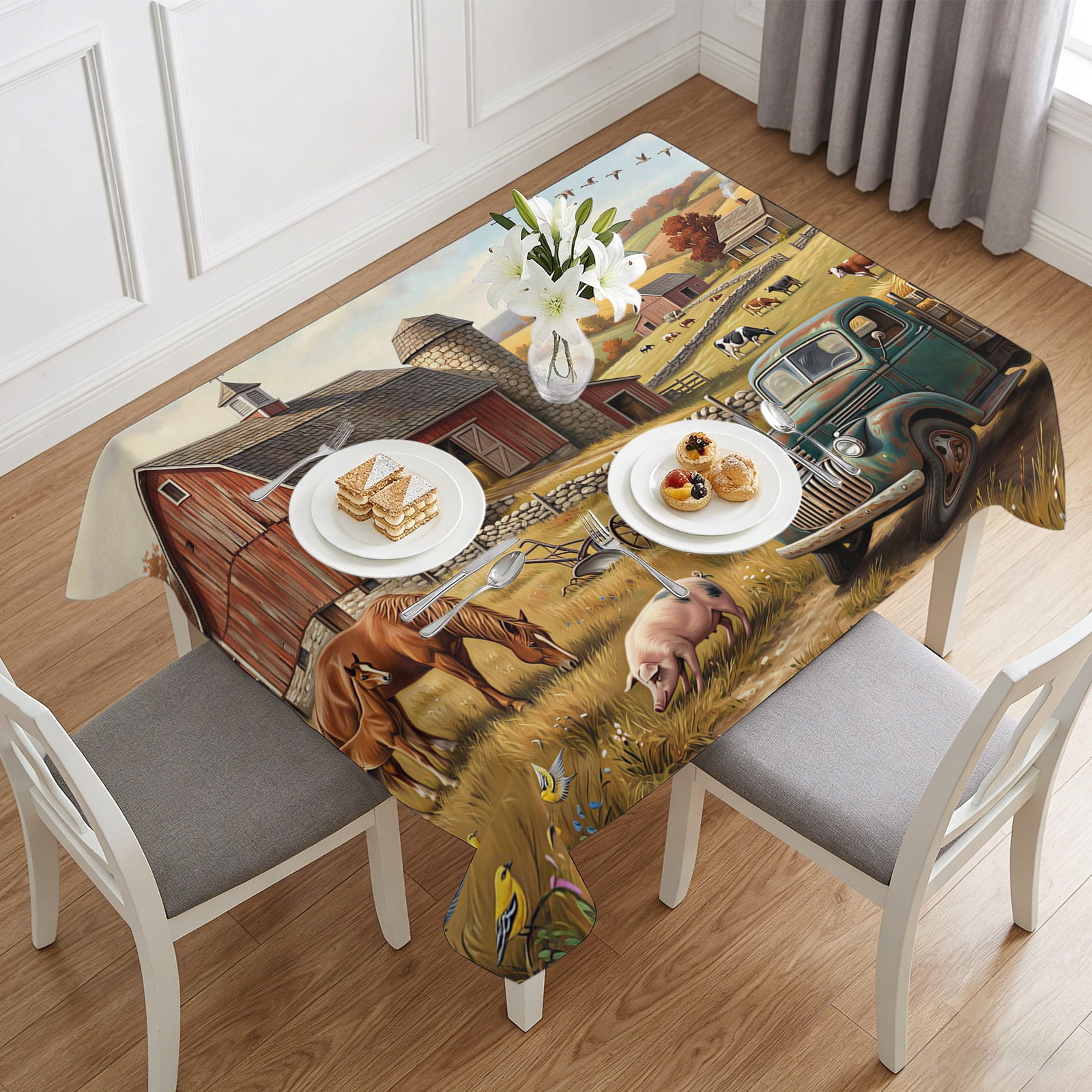 Farmhouse Barn Vintage Truck Table Cloth 60x84in, Waterproof Rectangle ...