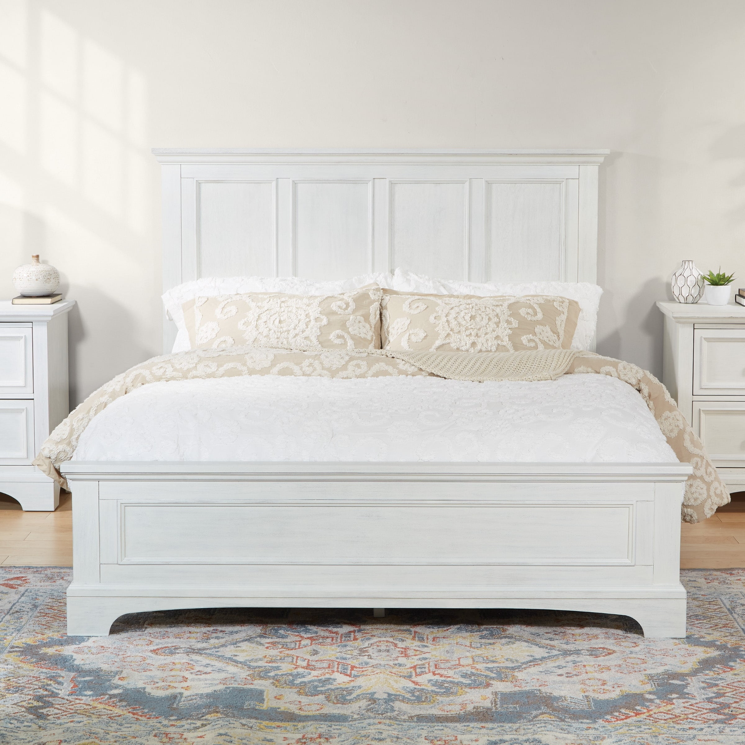 Farmhouse Basics Queen Bed Set 3 CTN in Rustic White Finish Engineered Wood Walmart