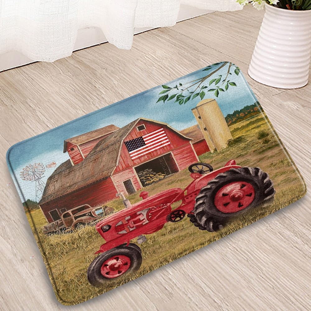 Farmhouse Bath Mat Vintage Old Tractor Farm Truck Rustic Barn House ...
