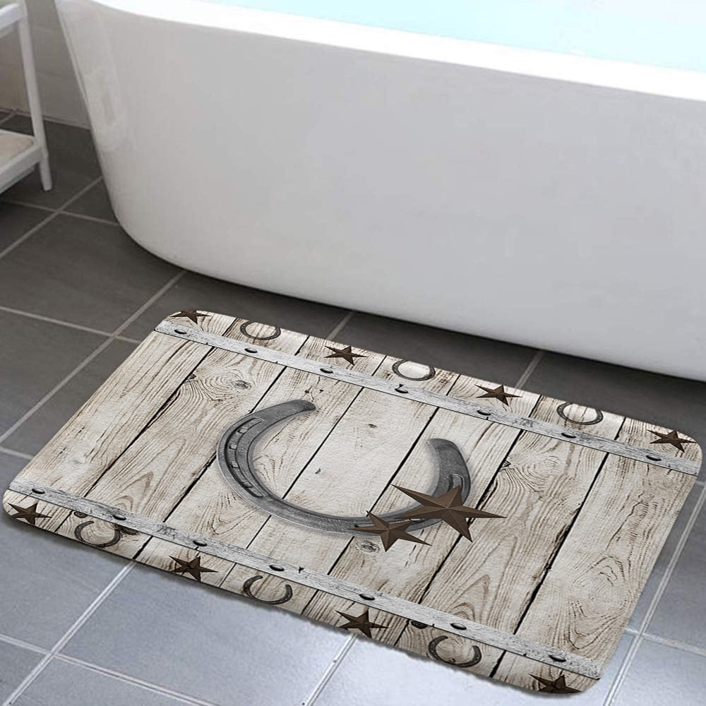 Farmhouse Bath Rug, Rustic Western Wooden Bath Mat for Bathroom, Barn ...