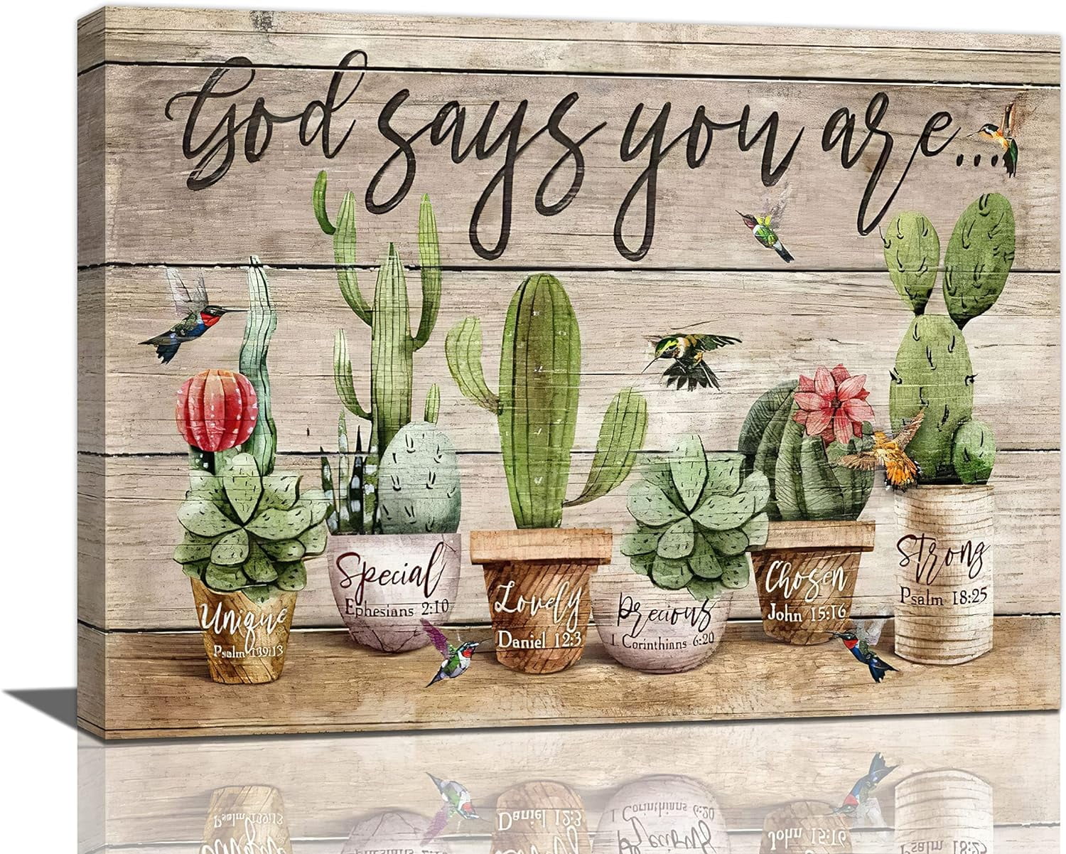 Farmhouse Bathroom Cactus Wall Art Plants Cactus Hummingbird Pictures ...