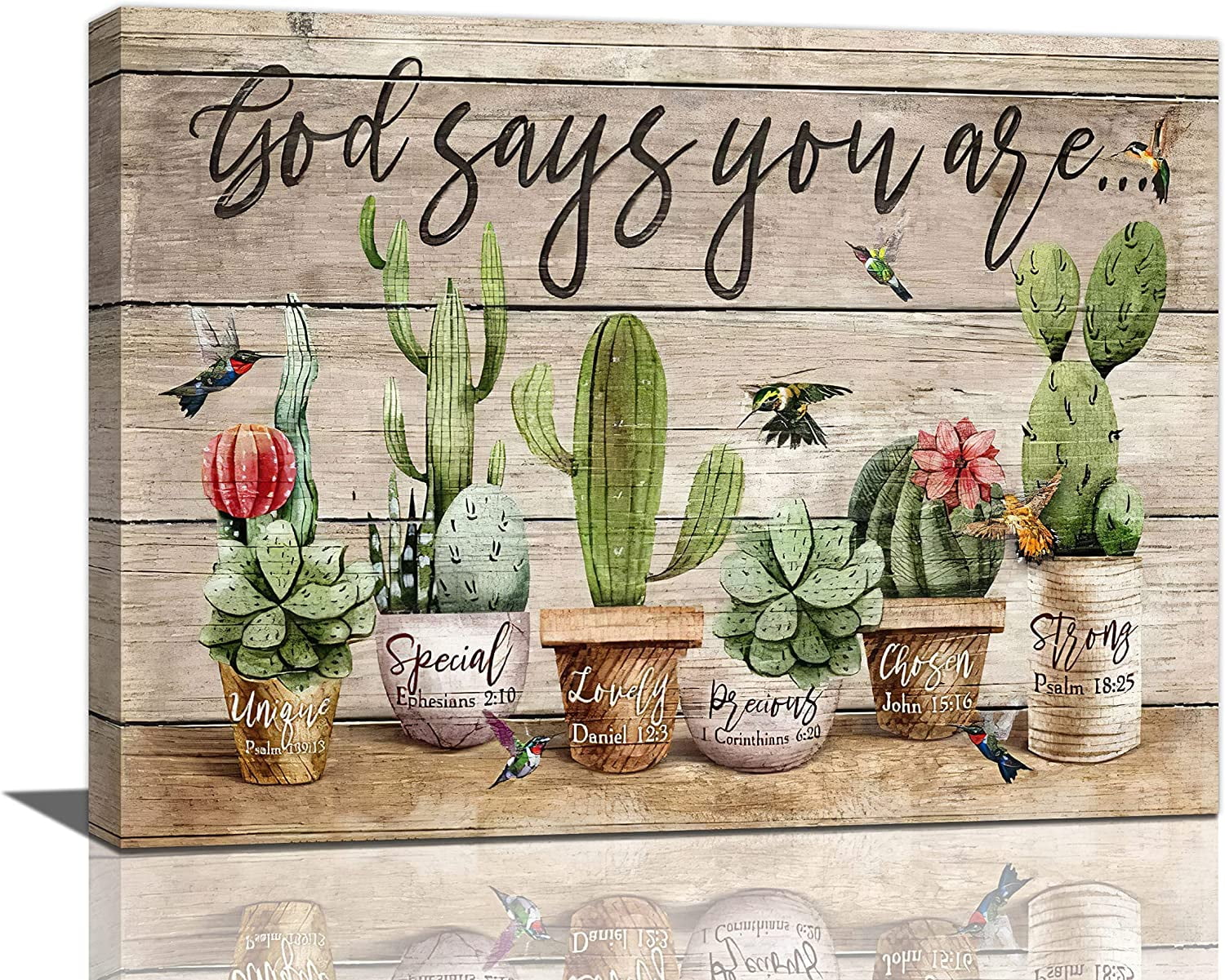 Farmhouse Bathroom Cactus Wall Art Plants Cactus Hummingbird Pictures ...