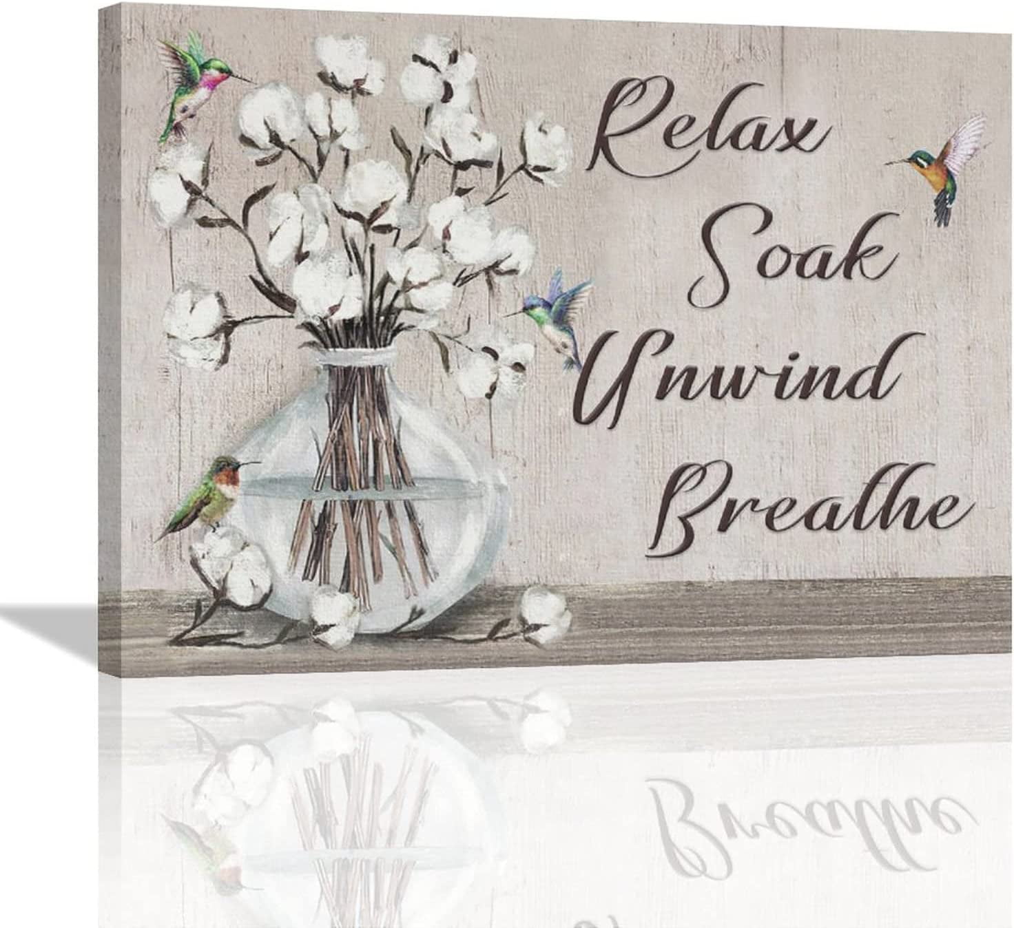 Farmhouse Bathroom Canvas Wall Art Rustic Cotton Flowers in Bottle Wall ...