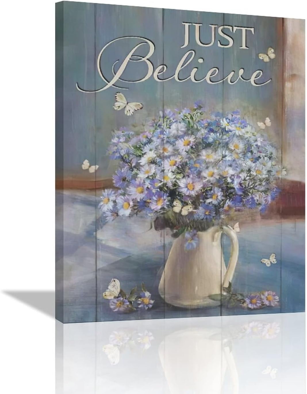 Farmhouse Bathroom Daisy Floral Wall Art Rustic Purple Flower Pictures ...