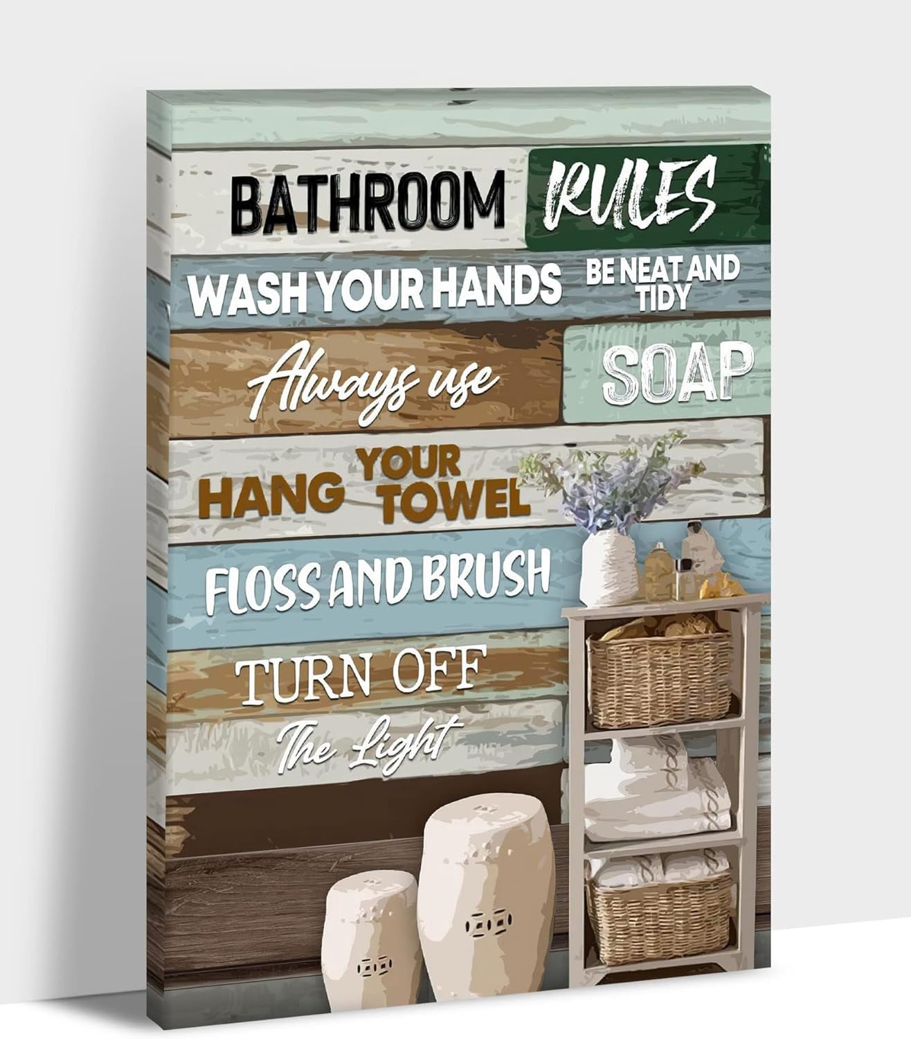 Farmhouse Bathroom Decor Wall Art -Funny Bathroom Rules Sign Canvas ...