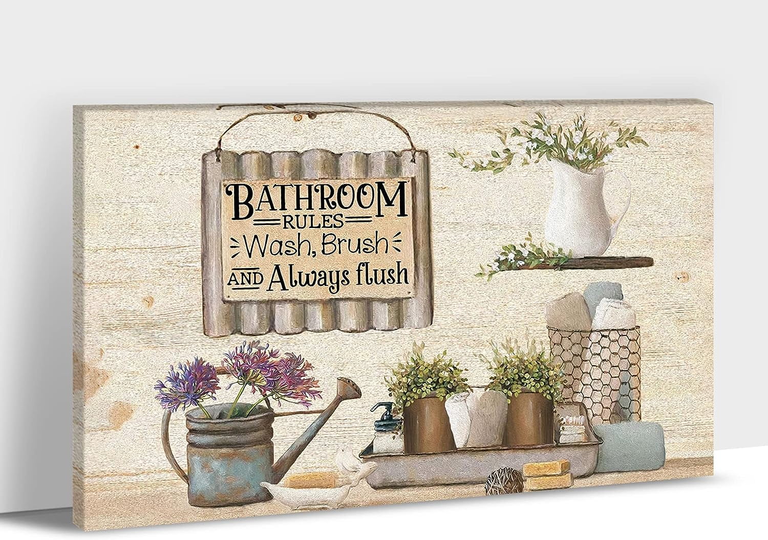 Farmhouse Bathroom Decor Wall Art - Funny Bathroom Rules Signs Canvas ...