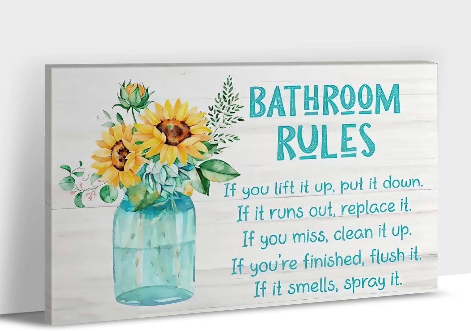 Farmhouse Bathroom Decor Wall Art -Funny Bathroom Rules Sign Canvas ...