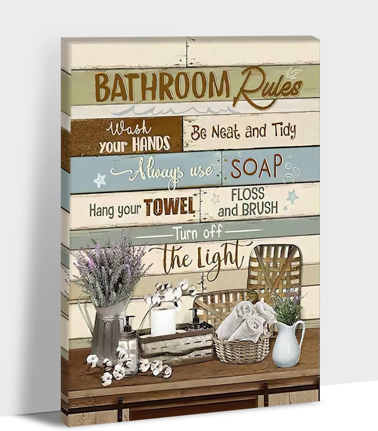 Farmhouse Bathroom Decor Wall Art - Funny Bathroom Rules Signs Canvas ...