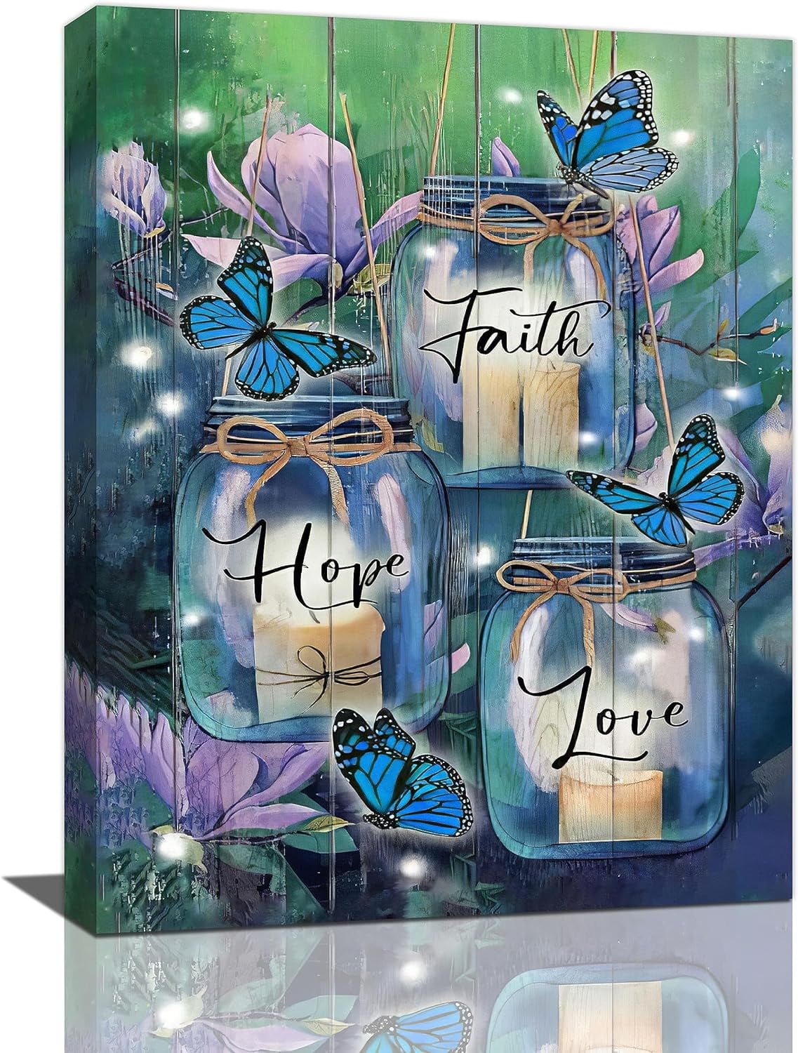 Farmhouse Bathroom Decor Wall Art Rustic Blue Butterfly Firefly Bottle Flower Pictures Wall ...