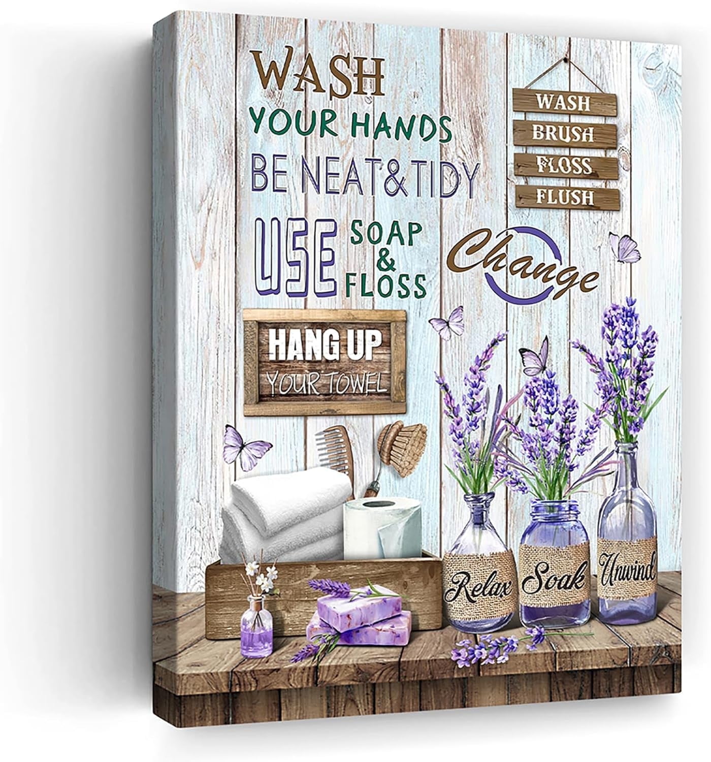 Farmhouse Bathroom Decor Wall Art Rustic Flower and Butterfly Bathroom ...