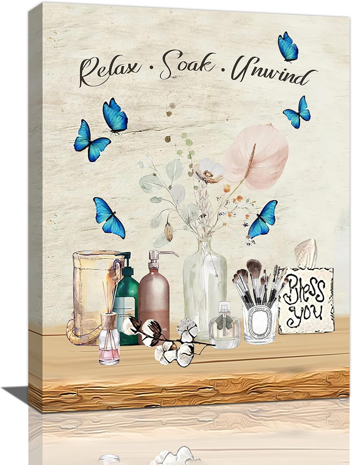 Farmhouse Bathroom Decor Wall Art Rustic Flower Butterfly Bathroom ...