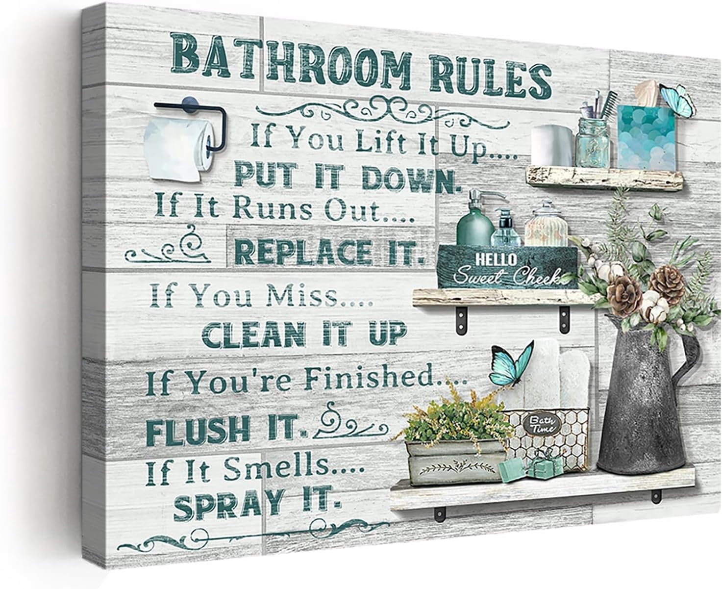 Farmhouse Bathroom Decor Wall Art Rustic Flower and Butterfly Bathroom ...