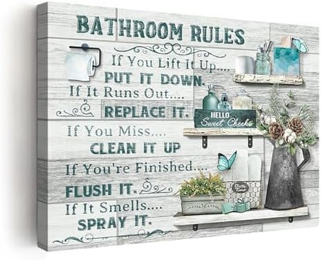 Farmhouse Bathroom Decor Wall Art Rustic Flower and Butterfly Bathroom ...