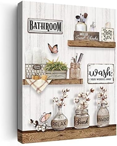 Farmhouse Bathroom Decor Wall Art Rustic Flower and Butterfly Bathroom ...