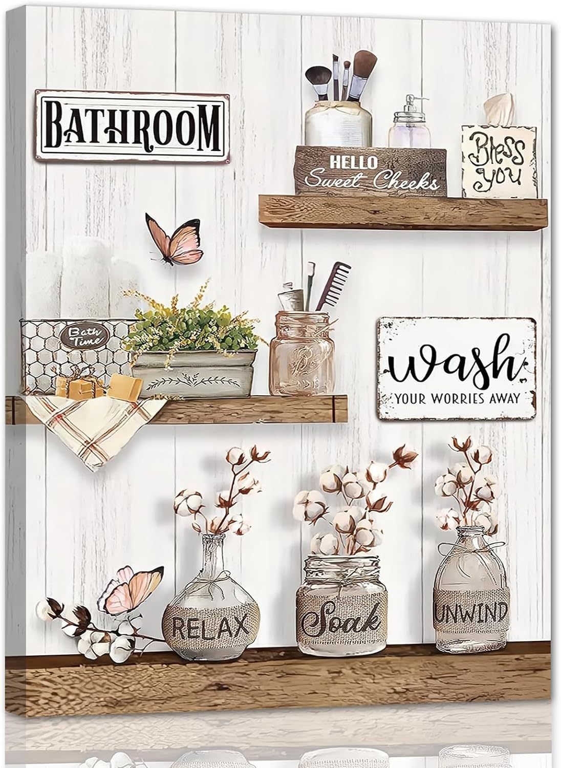 Farmhouse Bathroom Decor Wall Art Rustic Framed Bathroom Canvas Print ...