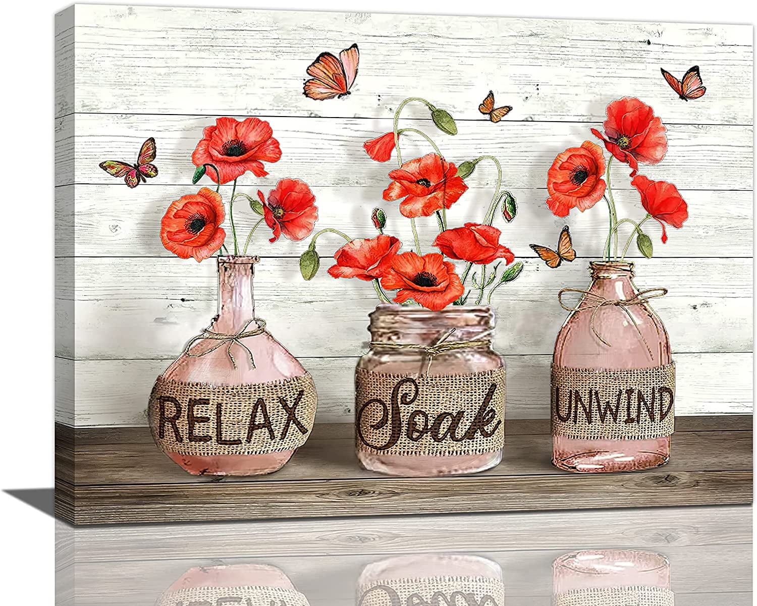 Farmhouse Bathroom Decor Wall Art Rustic Poppy Bathroom Pictures Canvas ...
