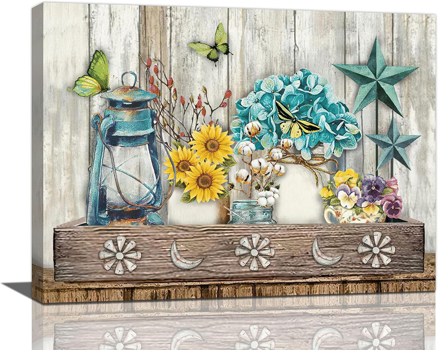 Farmhouse Bathroom Decor Wall Art Rustic Sunflower Hydrangea Butterfly ...