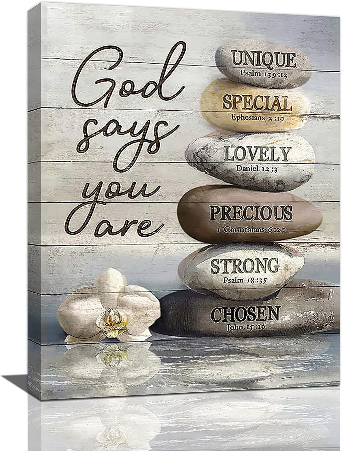 "Farmhouse Bathroom Wall Art, Zen Stone, Meditation Painting, Bible ...