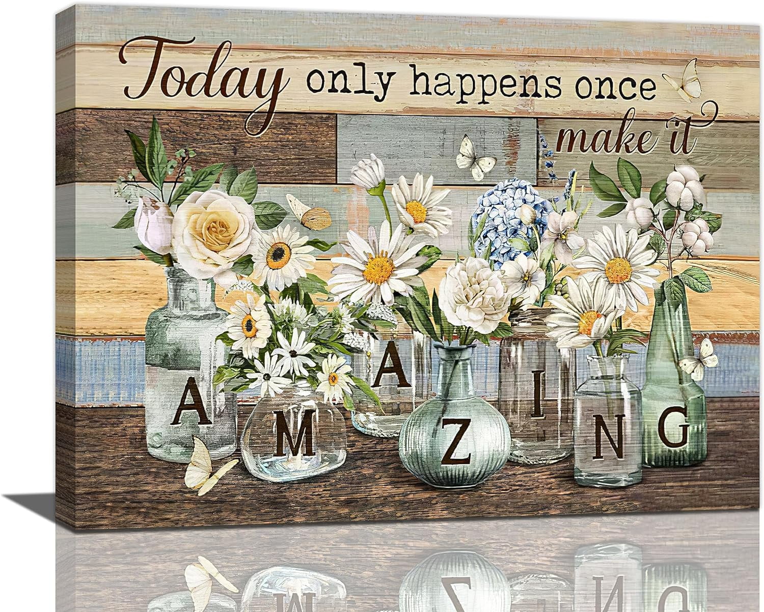 Farmhouse Bathroom Flowers Wall Art Country Botanical In Bottles ...