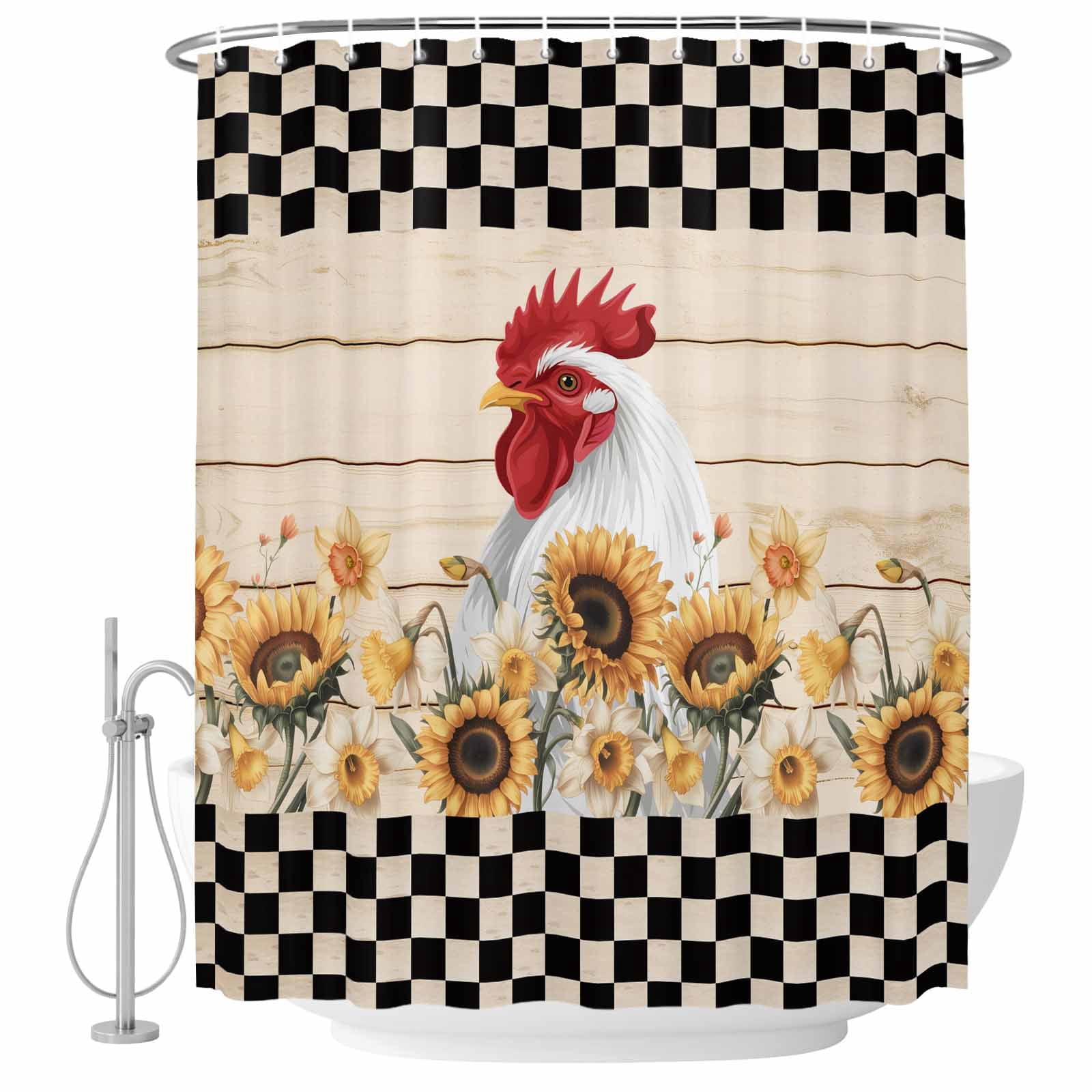 Farmhouse Bathroom Shower Curtains with Hooks, Vintage Farm Chicken ...