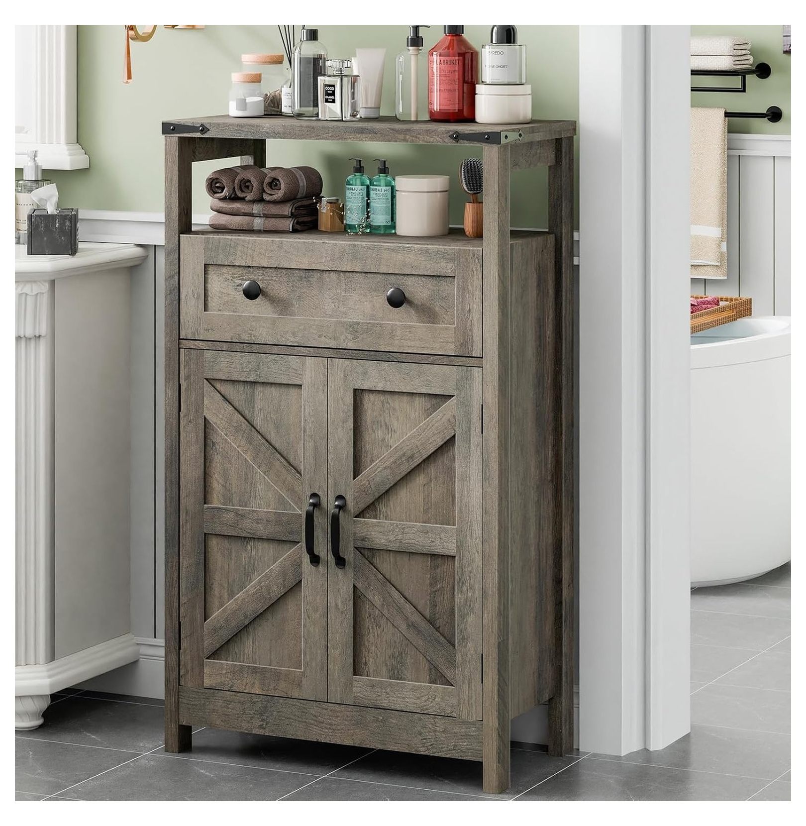 Farmhouse Bathroom Storage Cabinet with Barn Doors, Bathroom Storage ...