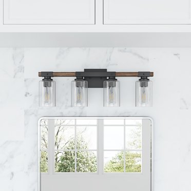 Uolfin 22 in. 3-Light Rustic Bronze Bathroom Vanity Light with Seeded ...