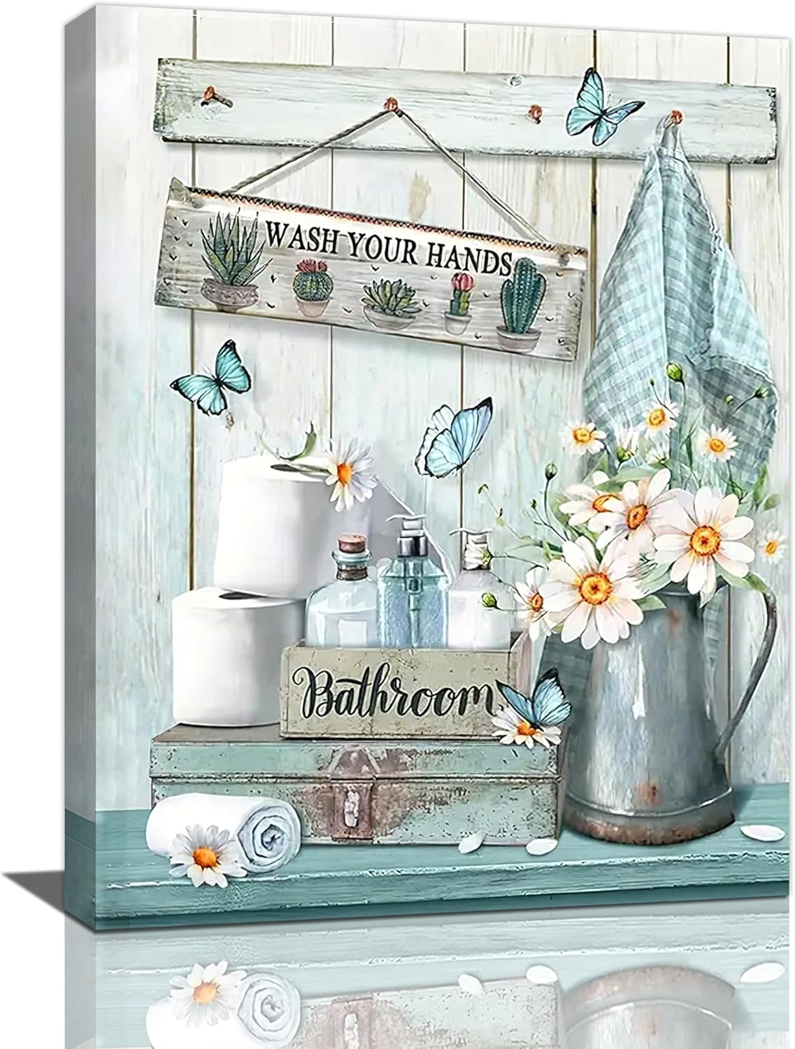 Farmhouse Bathroom Wall Art Country Bathroom Wall Decor Blue Butterfly ...