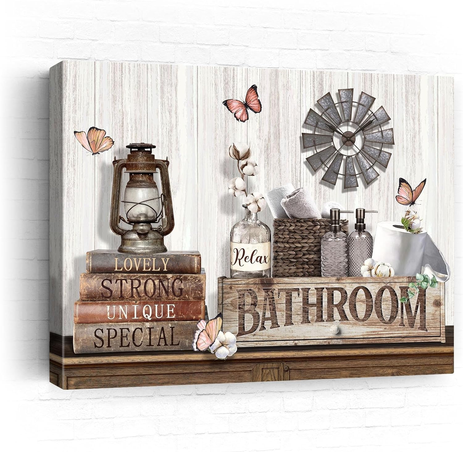 Farmhouse Bathroom Wall Art Decor Rustic Flower and Butterfly Bathroom ...