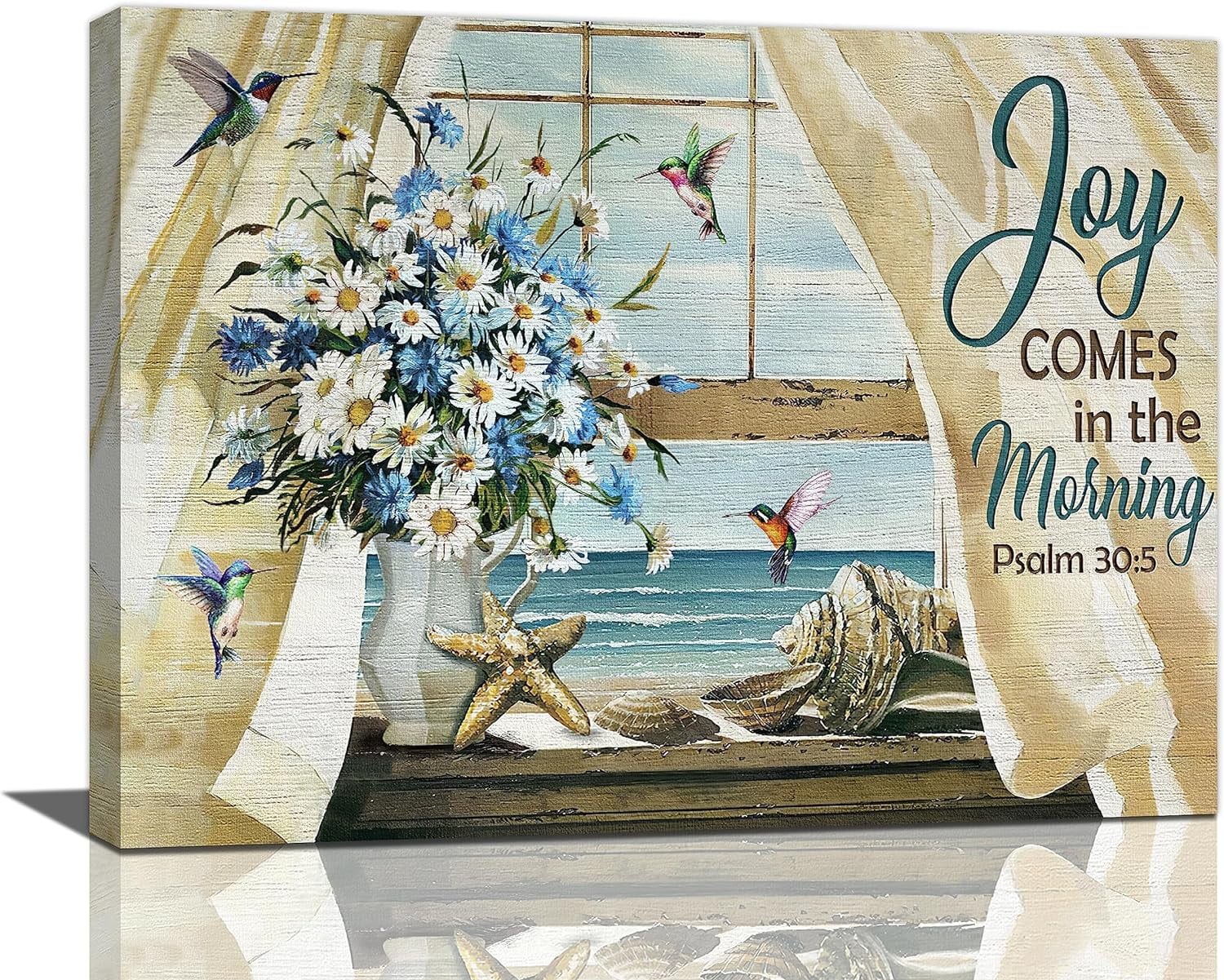 Farmhouse Bathroom Wall Art Flower Jesus Beach Bible Verse Hummingbird ...