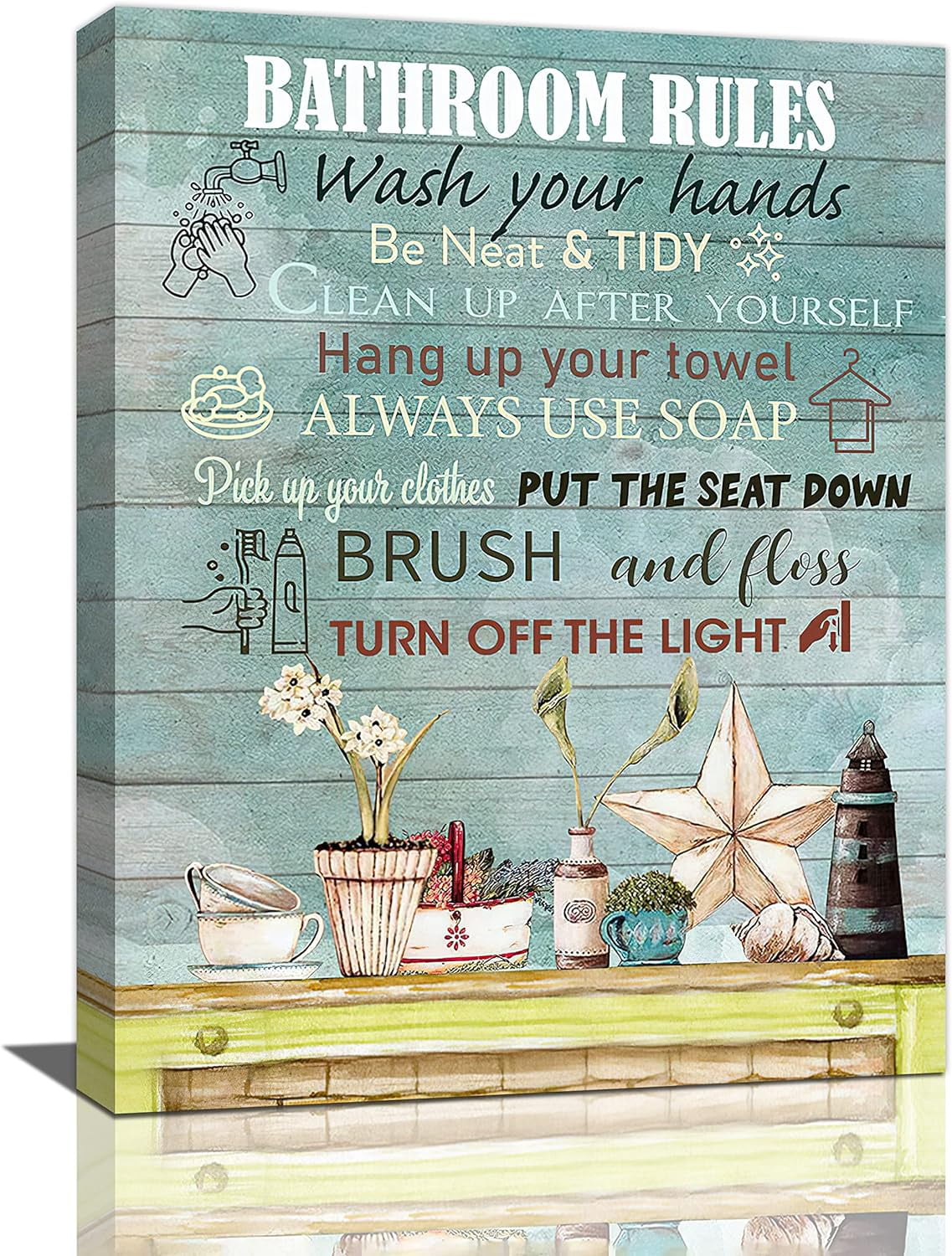 Farmhouse Bathroom Wall Art Rustic Country Bathroom Rules Pictures Wall ...