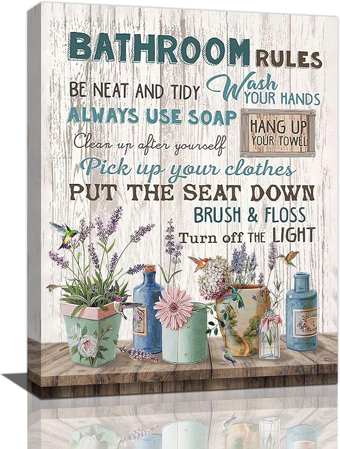 Farmhouse Bathroom Wall Art Rustic Country Floral Bathroom Rules ...