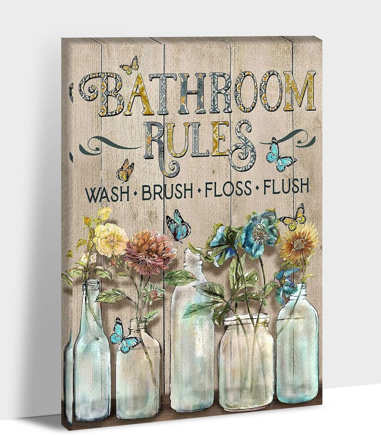 Farmhouse Bathroom Wall Decor - Rules Art, Dragonfly Canvas Prints Teal ...