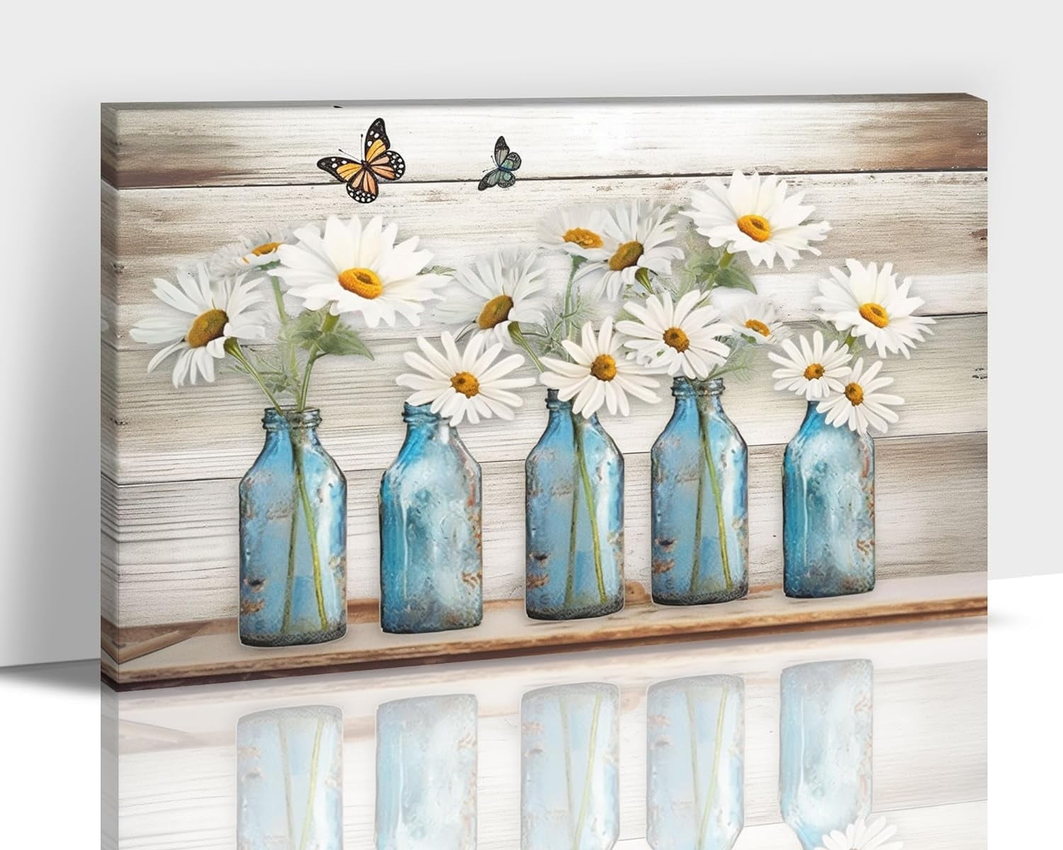 Farmhouse Bathroom Wall Decor Rustic Bathroom Wall Art, Butterfly Daisy ...