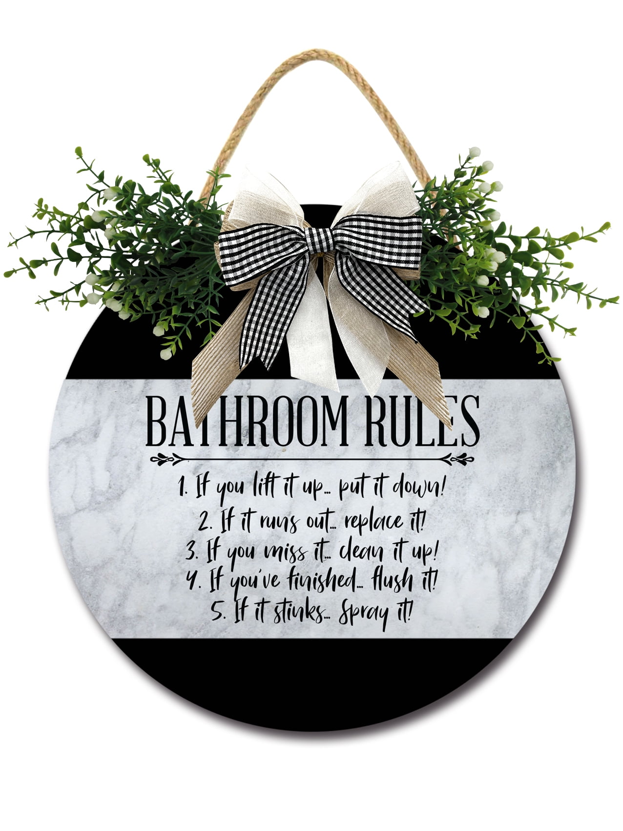 Farmhouse Bathroom Wall Decor - Rustic Framed Round Wooden Sign ...