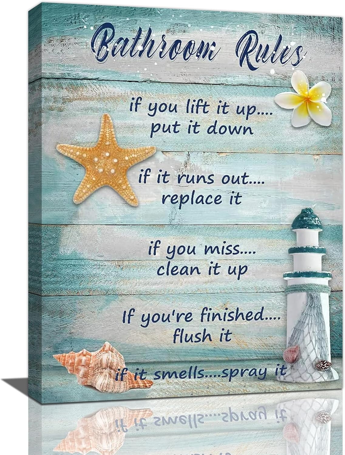 Farmhouse Beach Bathroom Wall Art Seashells Lighthouse Wall Decor ...