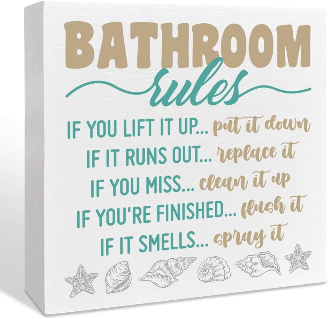 Farmhouse Beach Wooden Box Sign, Bathroom Rules, Summer Beach Decor for ...