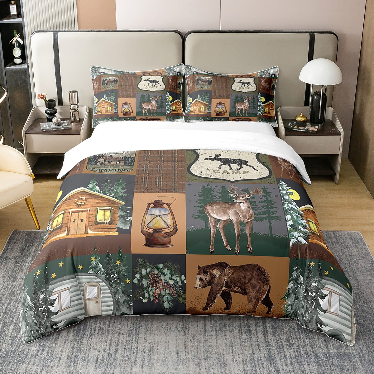 Farmhouse Bear 100% Cotton Duvet Cover Twin, Rustic Cabin Lodge Bedding ...