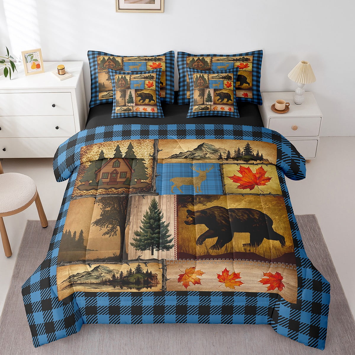 Farmhouse Bear 7 Piece Comforter Set King Bed in a Bag,Rustic Cabin ...