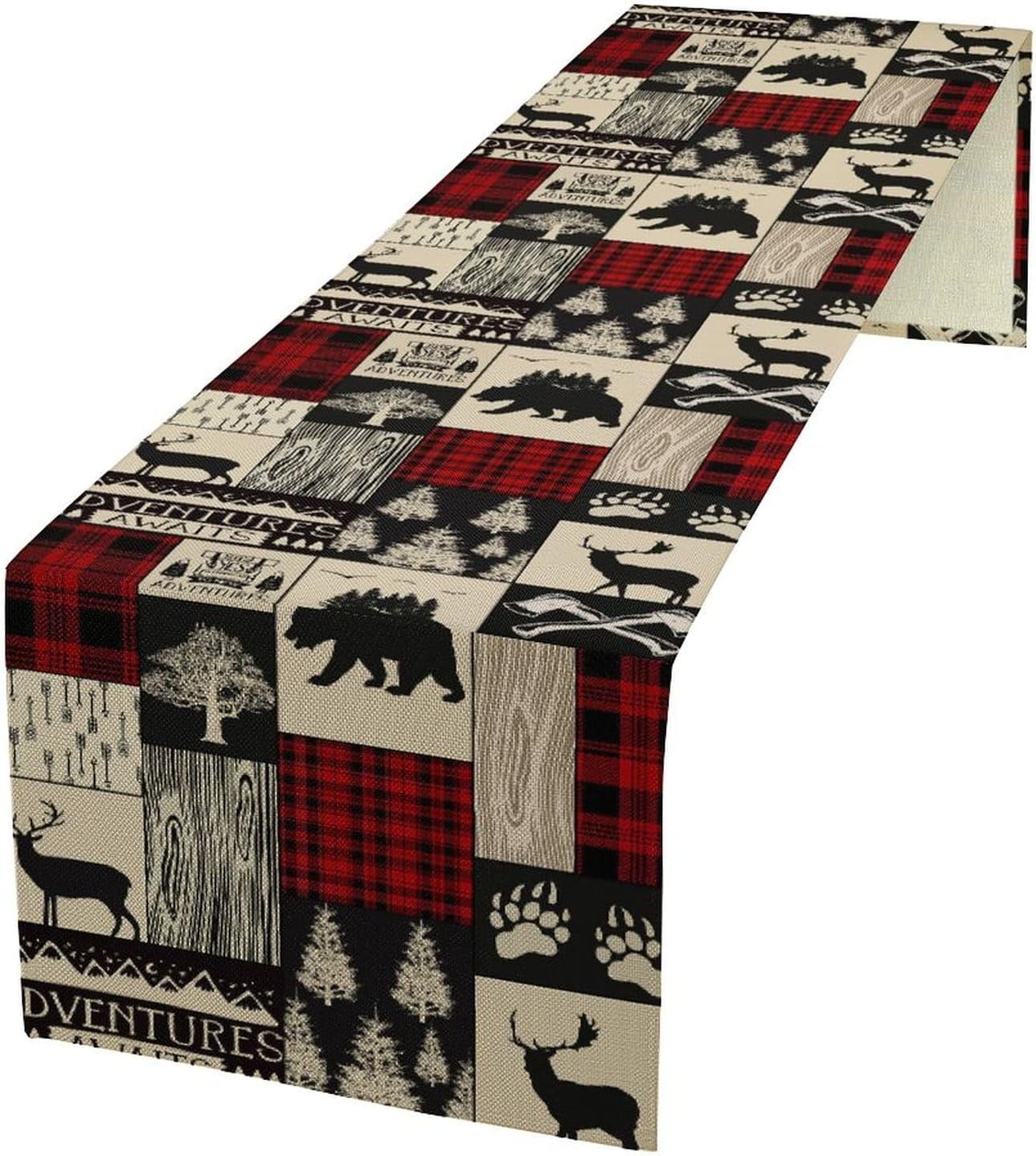 Farmhouse Bear Moose Wild Animals Table Runner,Country Patchwork Red ...