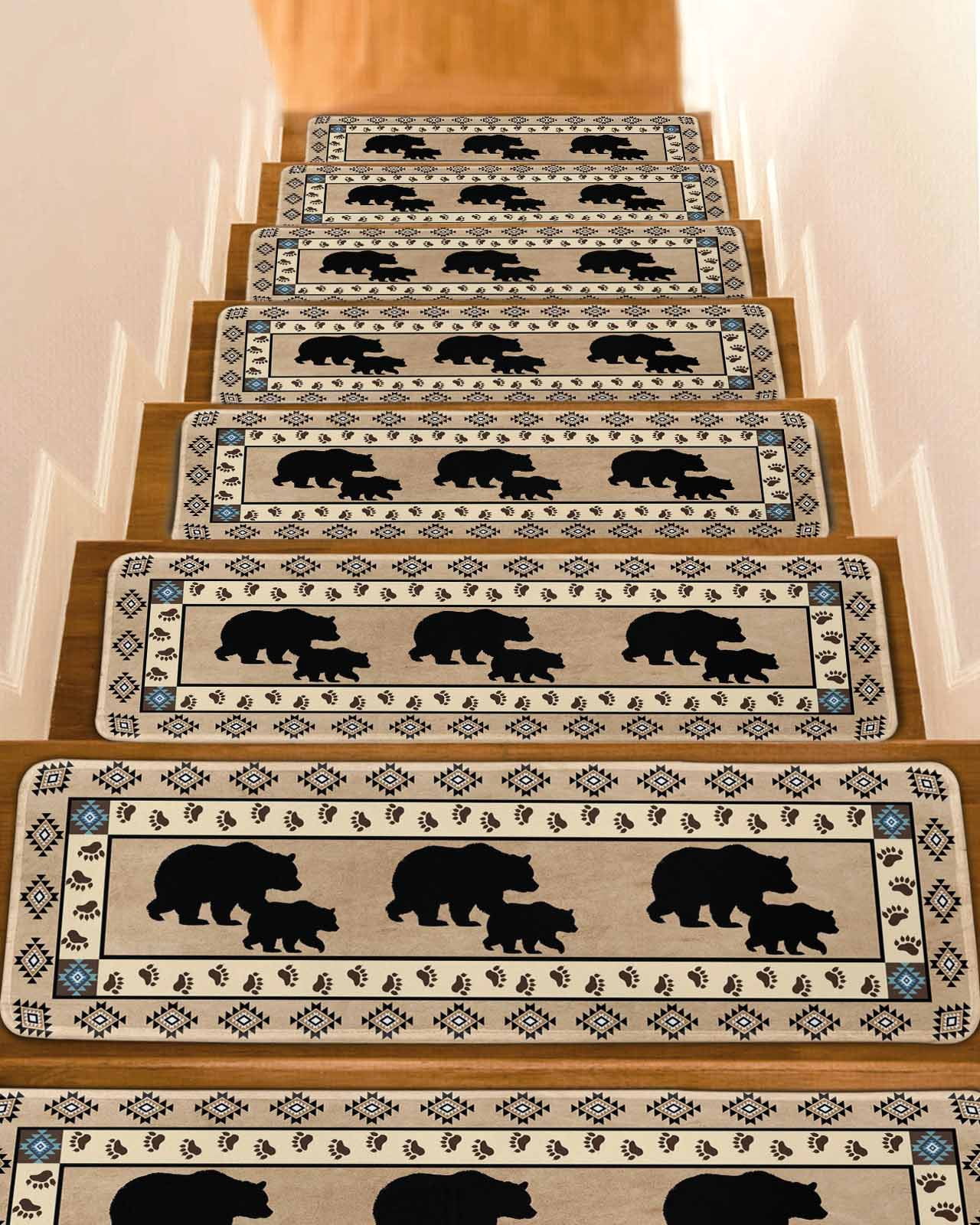 Farmhouse Bear Stair Treads for Wooden Steps Indoor Runner Rug Carpet ...