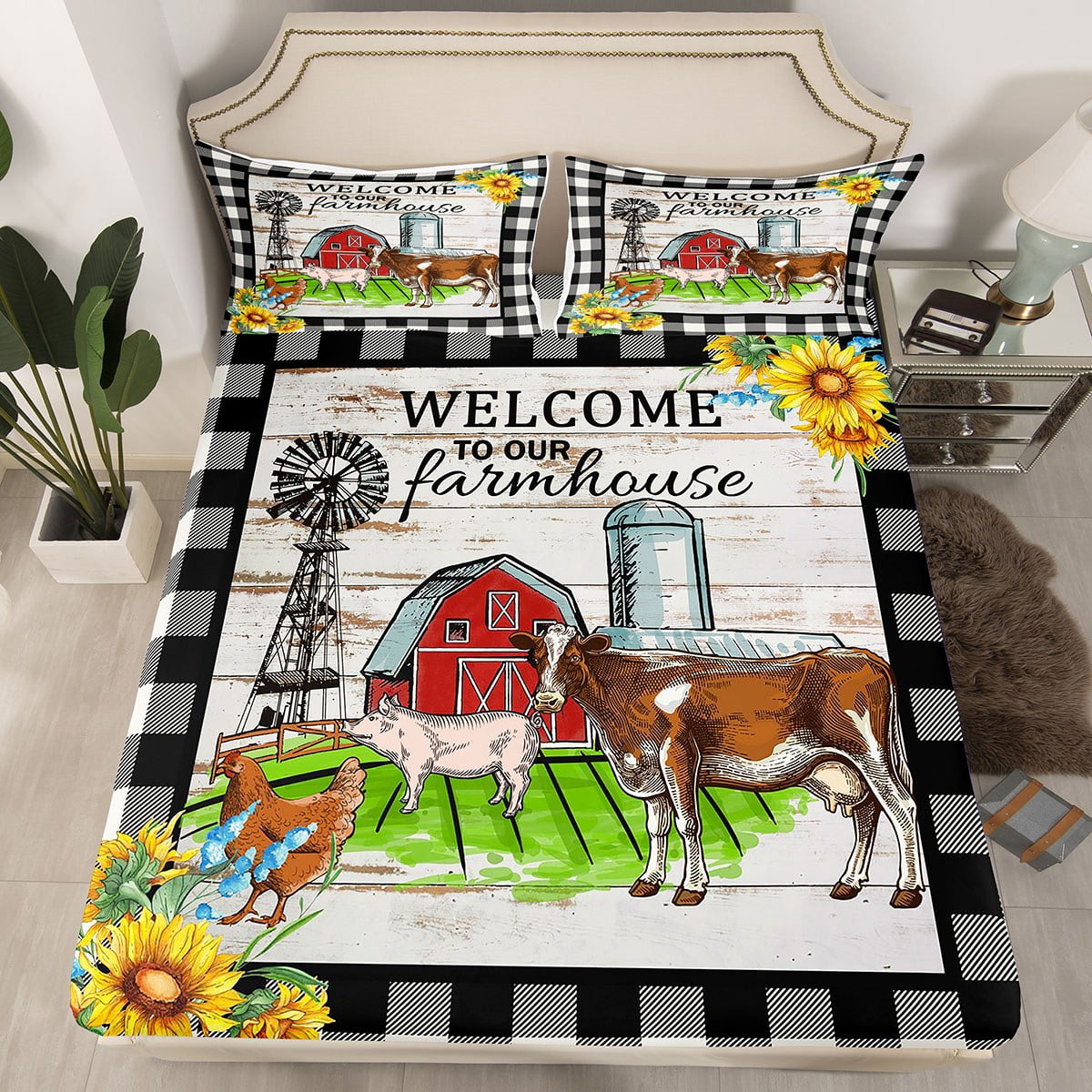 Farmhouse Bed Sheets, Rustic Windmill Bedding Set Queen Size Teens,Farm ...