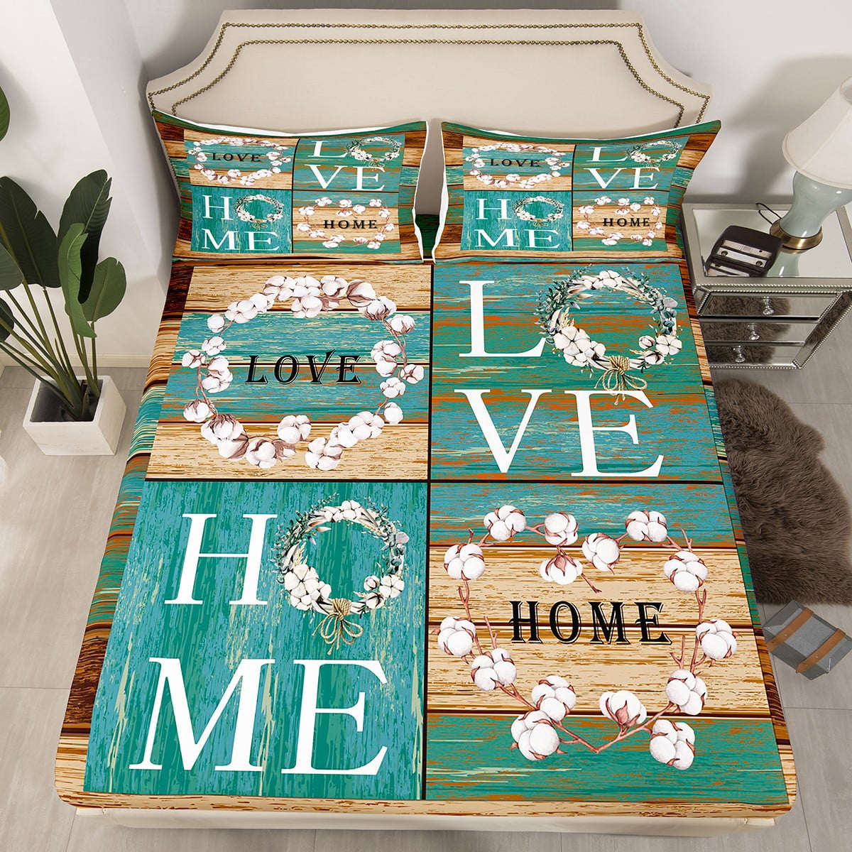 Farmhouse Bed Sheets Rustic Cotton Flower Garland Sheets,Country Love ...