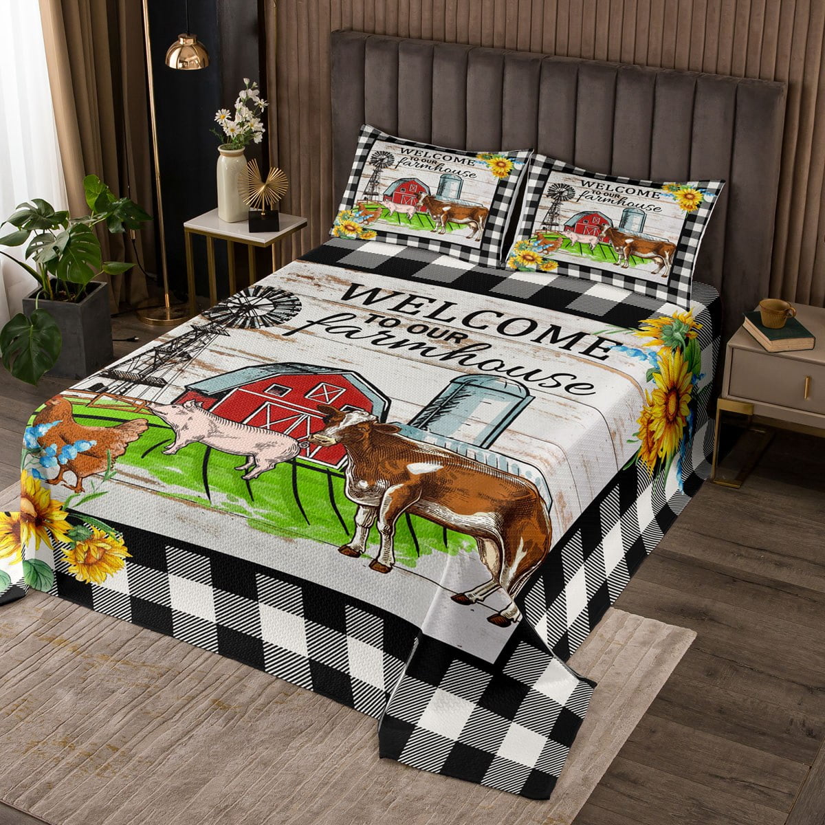 Farmhouse Bedspread Set, Rustic Windmill Coverlet Set King Size Teens ...