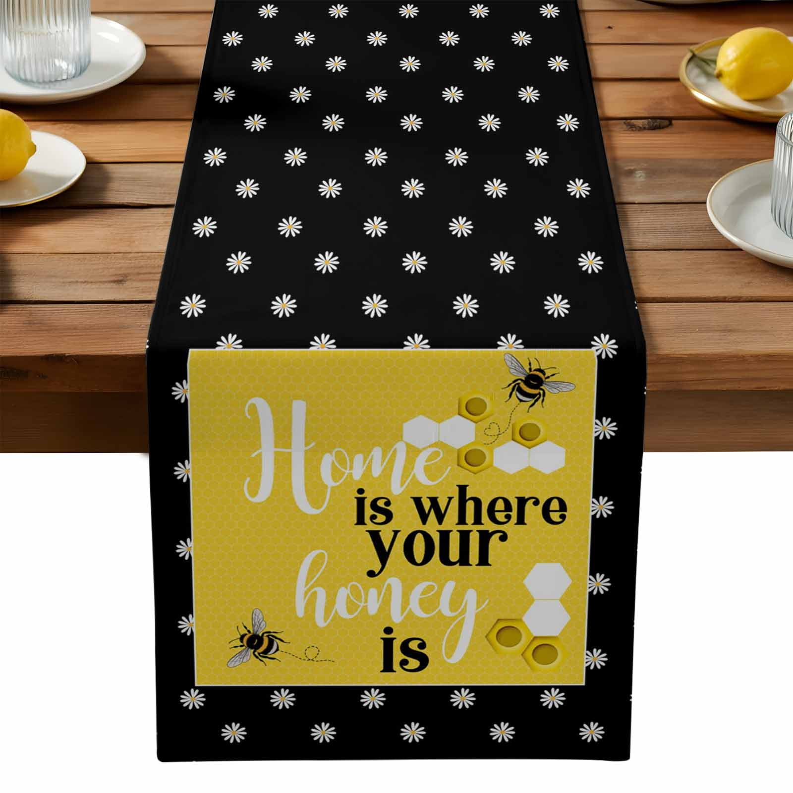 Farmhouse Bee Honeycomb Yellow Table Runners 13x70 Inches Long Linen ...