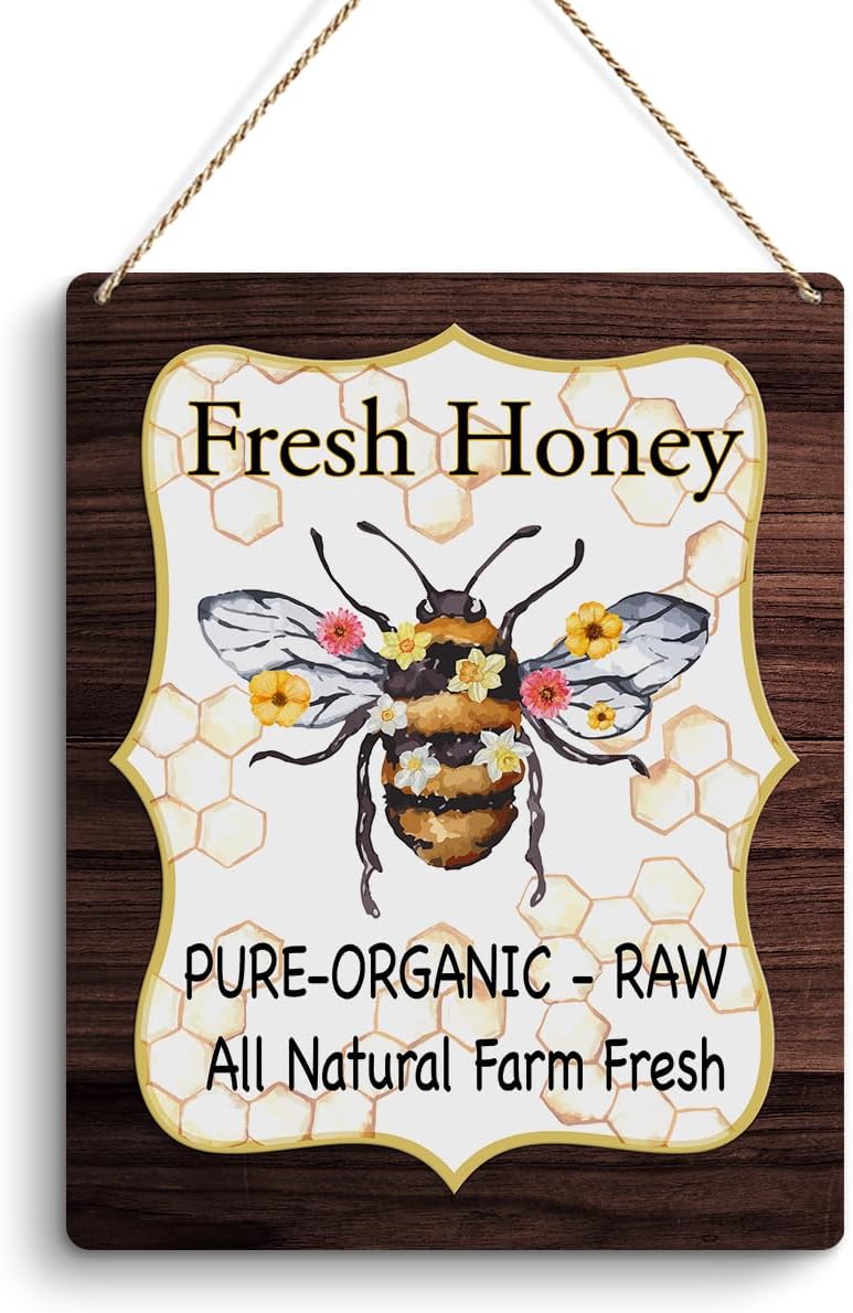 Farmhouse Bee Wall Door, Fresh Honey Bee Wood Plaque Sign 8" x 10 ...